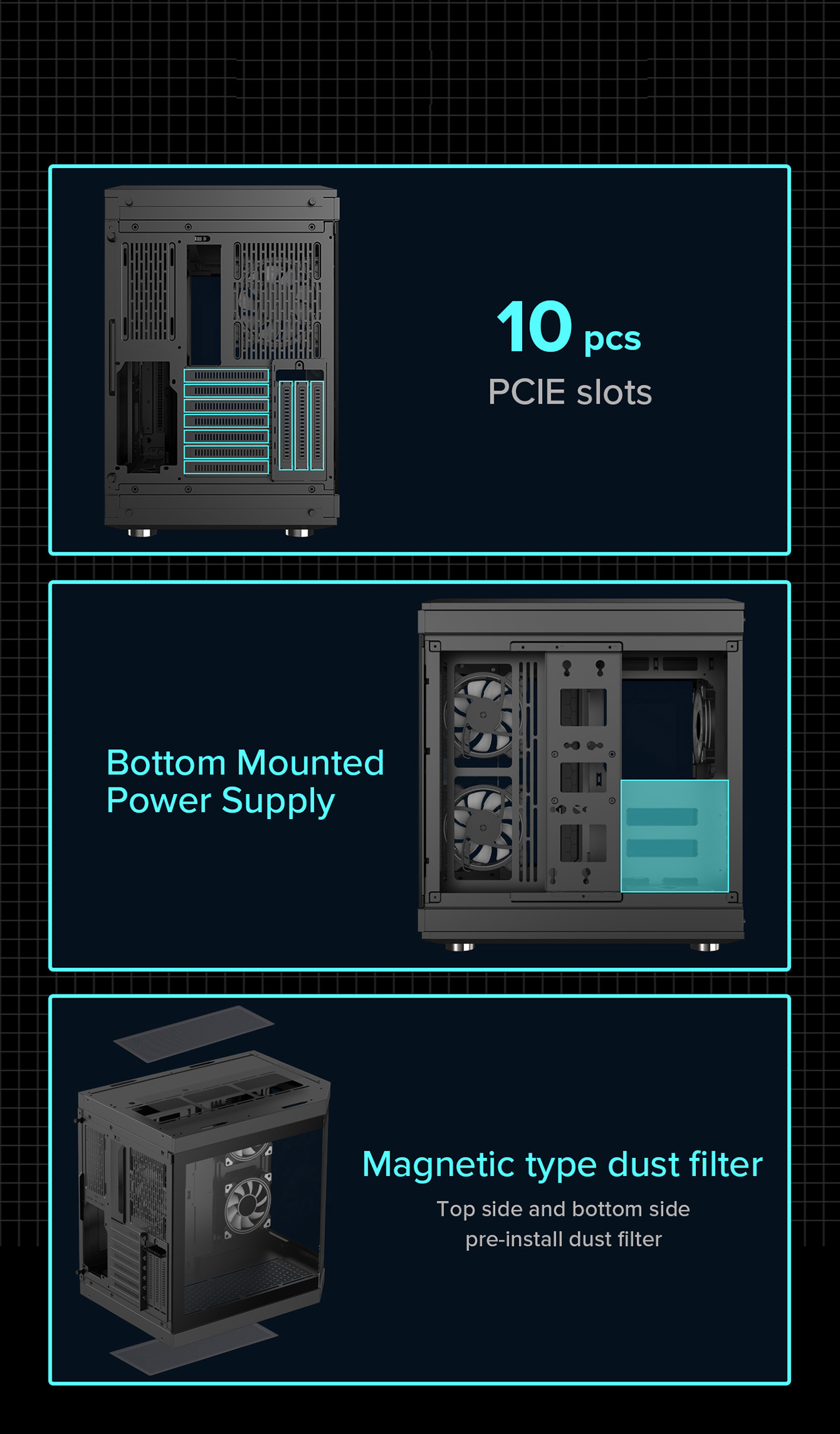 GAMEMAX HYPE BLACK USB3.0/Type C Panoramic Tempered Glass ATX Mid-Tower PC case w/3 xARGB Fans ...